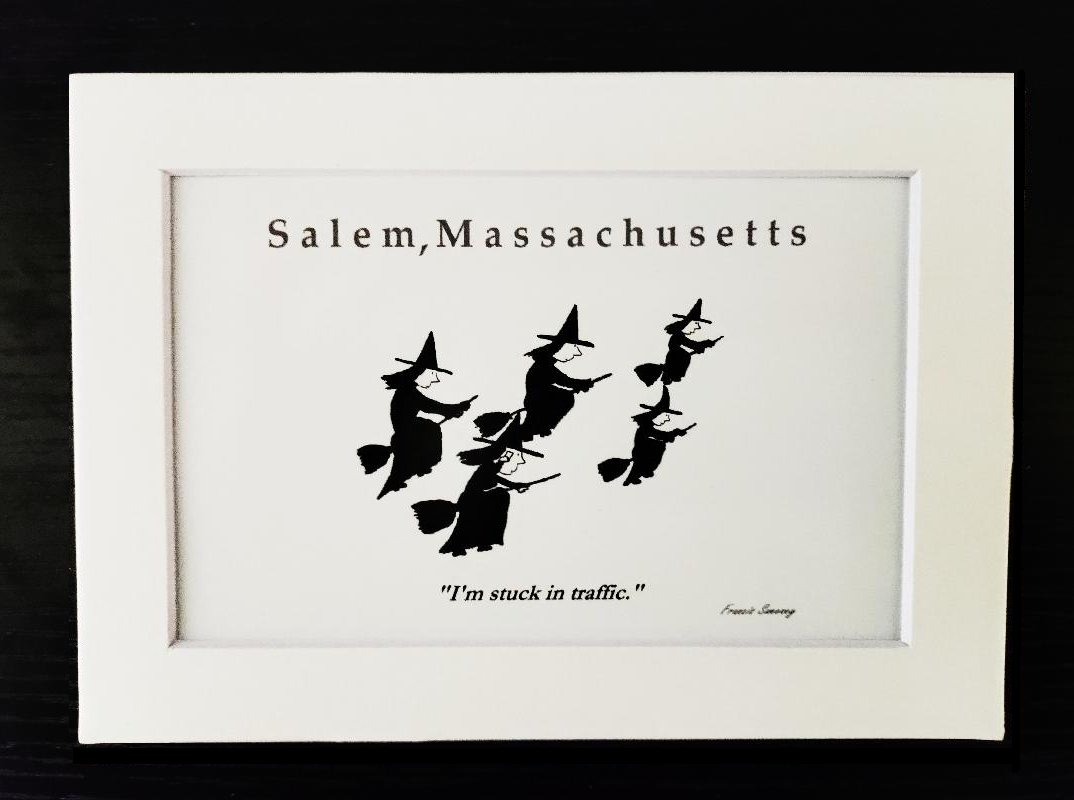"I'm stuck in traffic" Cartoon Print. – Witch City Cartoons.