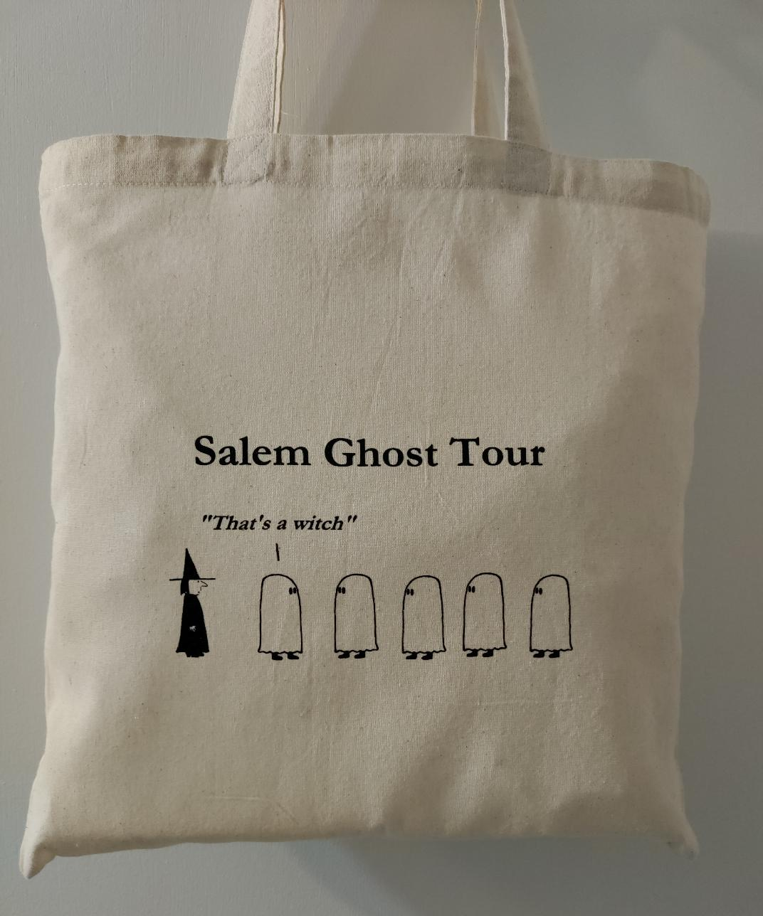 Salem Ghost Tour. "That's a witch." Cotton sheeting natural tote bag ...